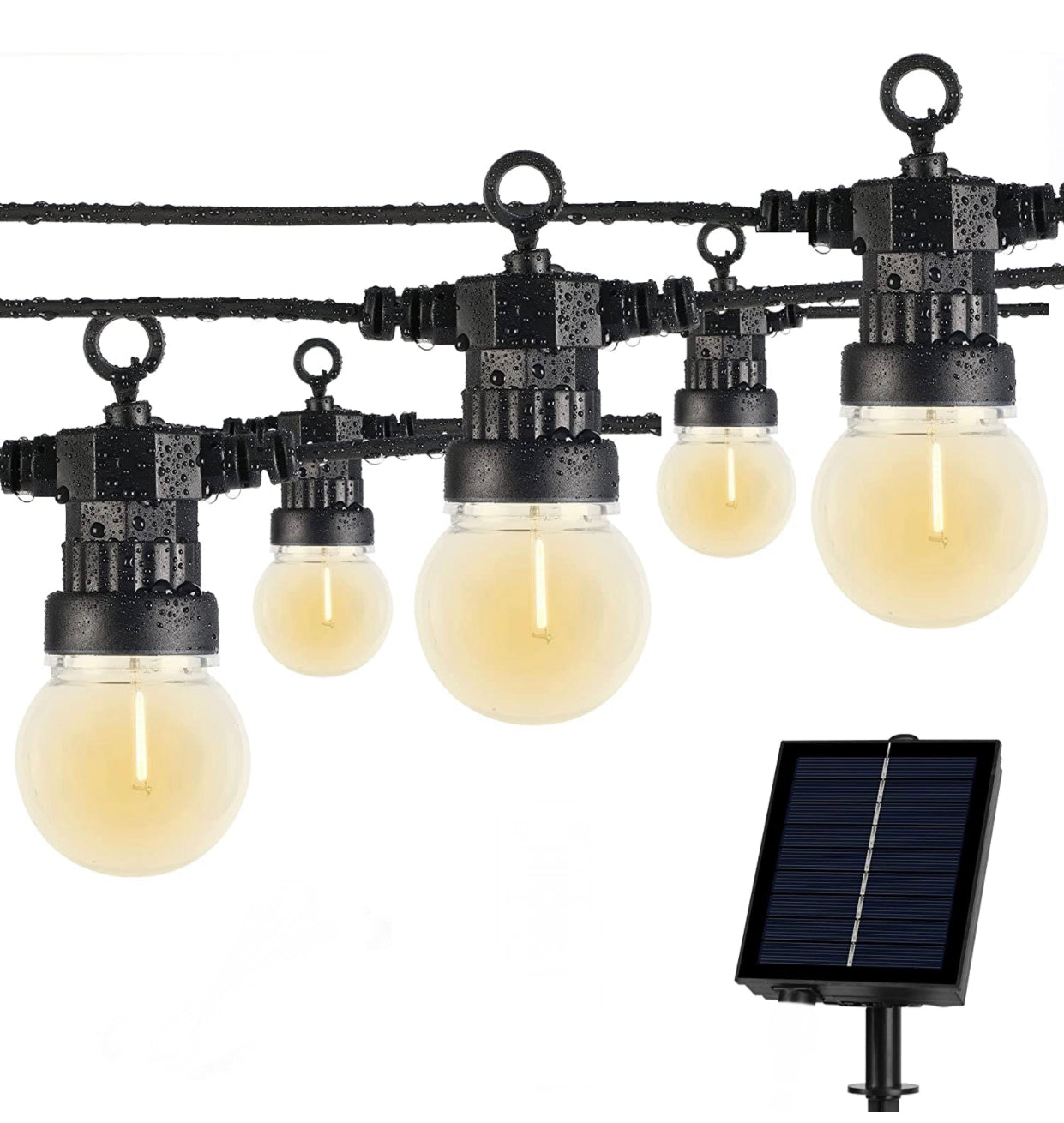 27 Ft Solar LED Outdoor String Lights – 1W Retro Edison Globe Bulbs Wa ...